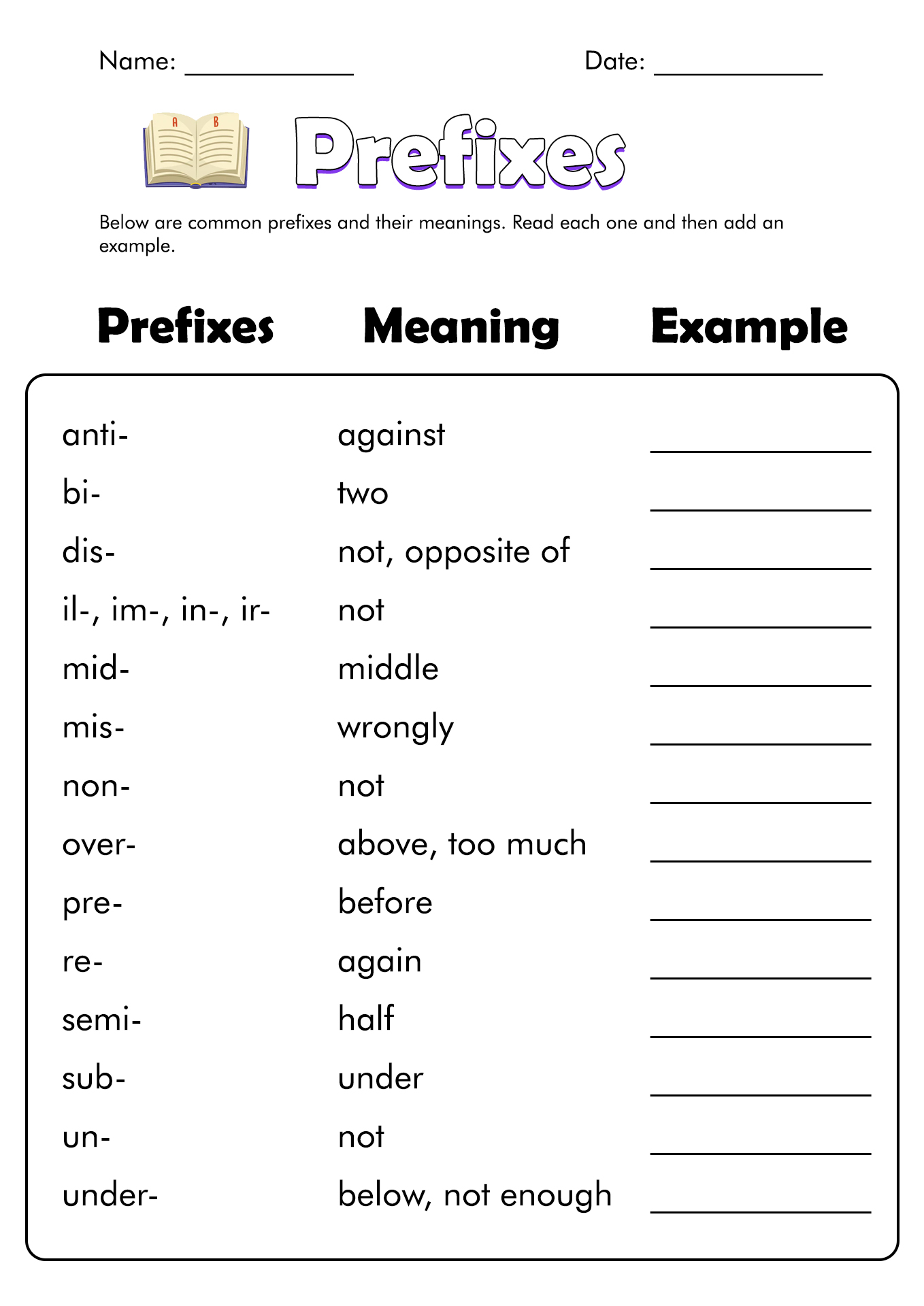 19 Free Printable Prefix Worksheets 4th Grade - Free PDF at ...