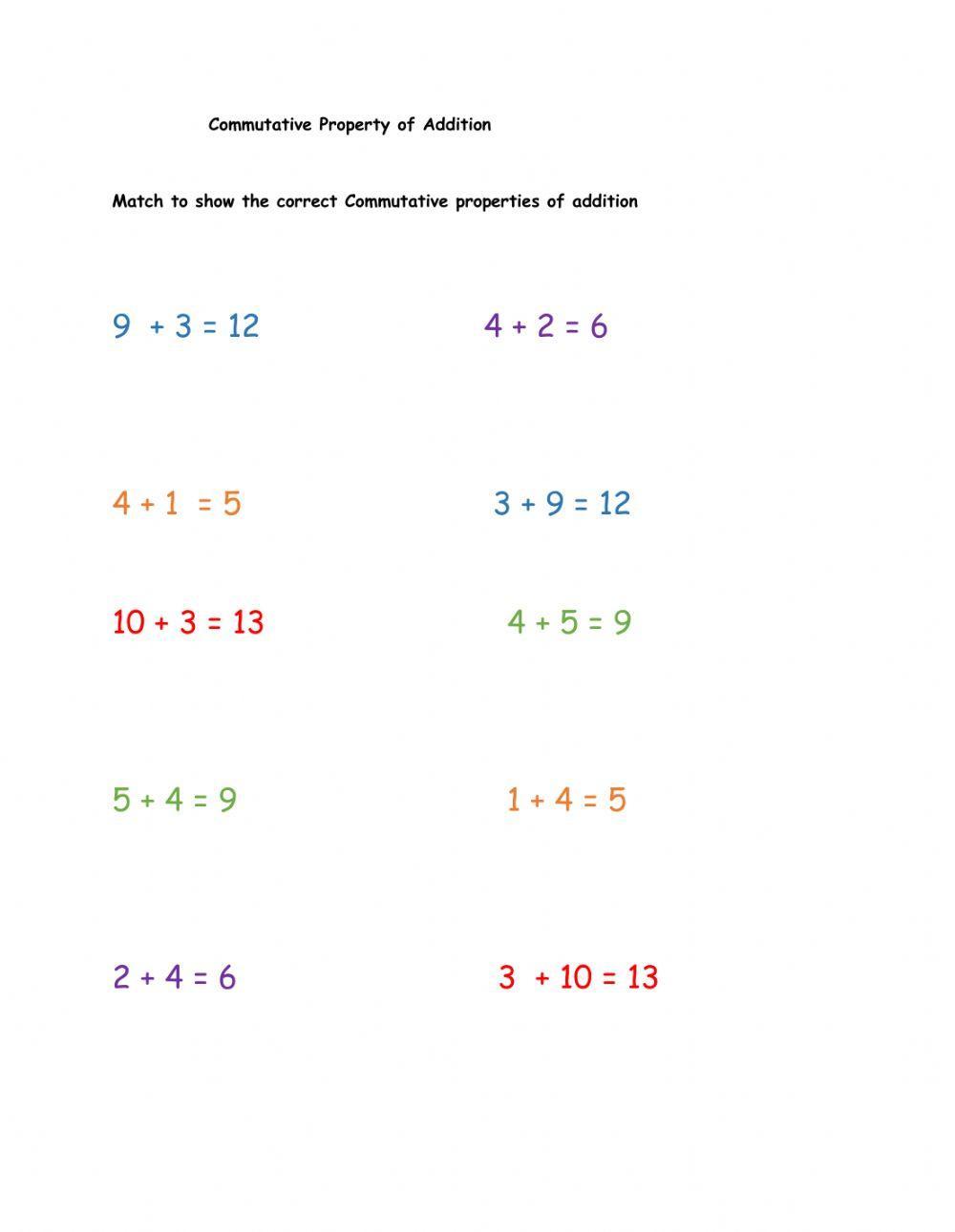 Commutative Property Of Addition Interactive Worksheet Live