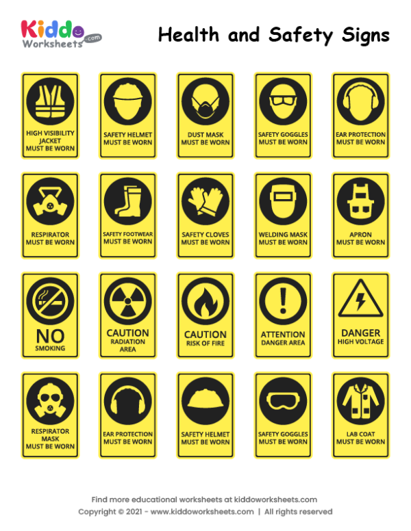 Free Printable Health and safety signs Worksheet - kiddoworksheets ...