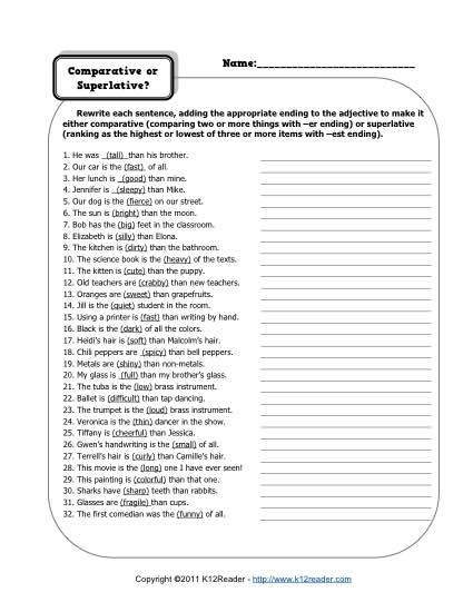 Comparative or Superlative? - Reading Worksheets, Spelling ... - Worksheets Library