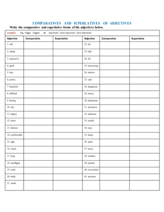 Du worksheet [chart of] comparatives & superlatives adjectives ... - Worksheets Library