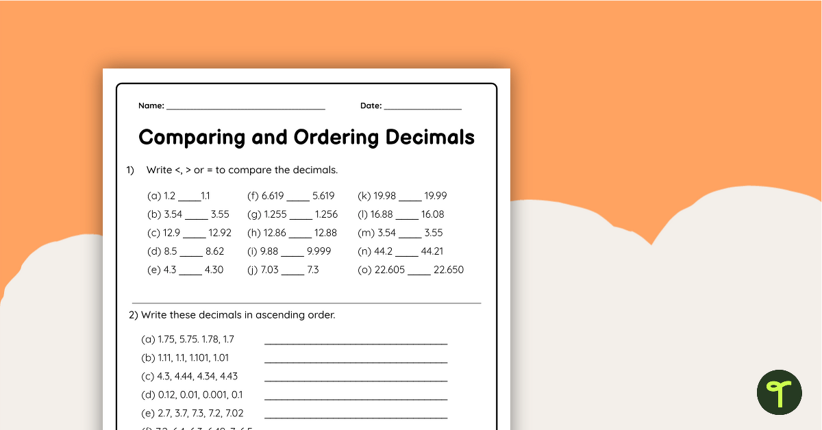Compare And Order Decimals Exercise Live Worksheets Worksheets Library