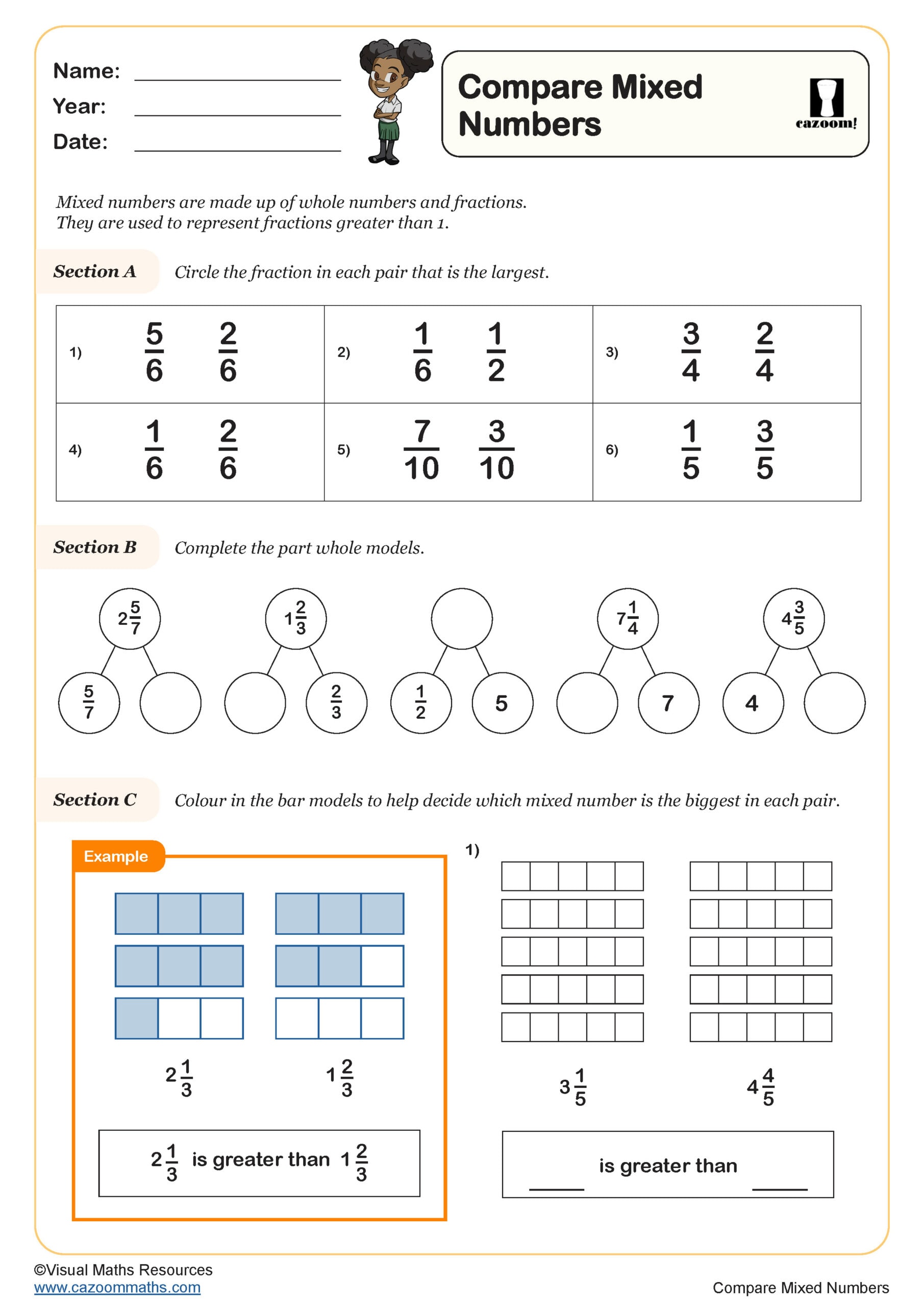 Compare Mixed Numbers Worksheet Pdf Printable Number Worksheets