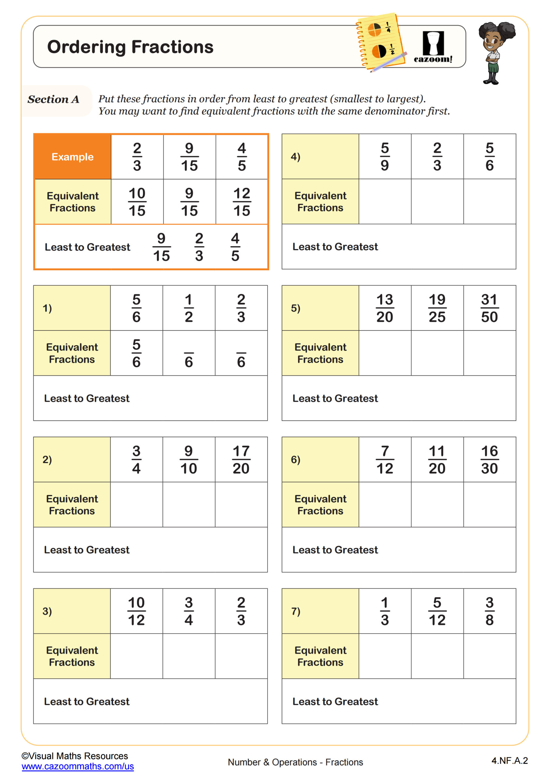 Comparing and Ordering Fractions - Worksheet | Math 4th Grade ...
