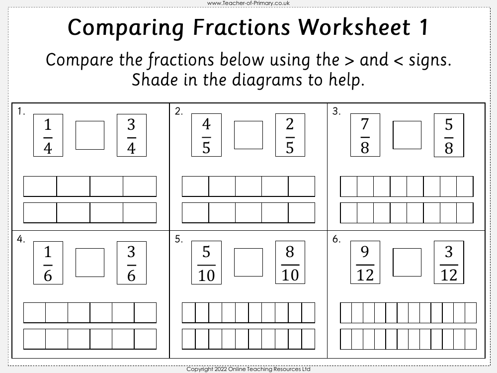 Comparing And Ordering Fractions Worksheet Math 2nd Grade