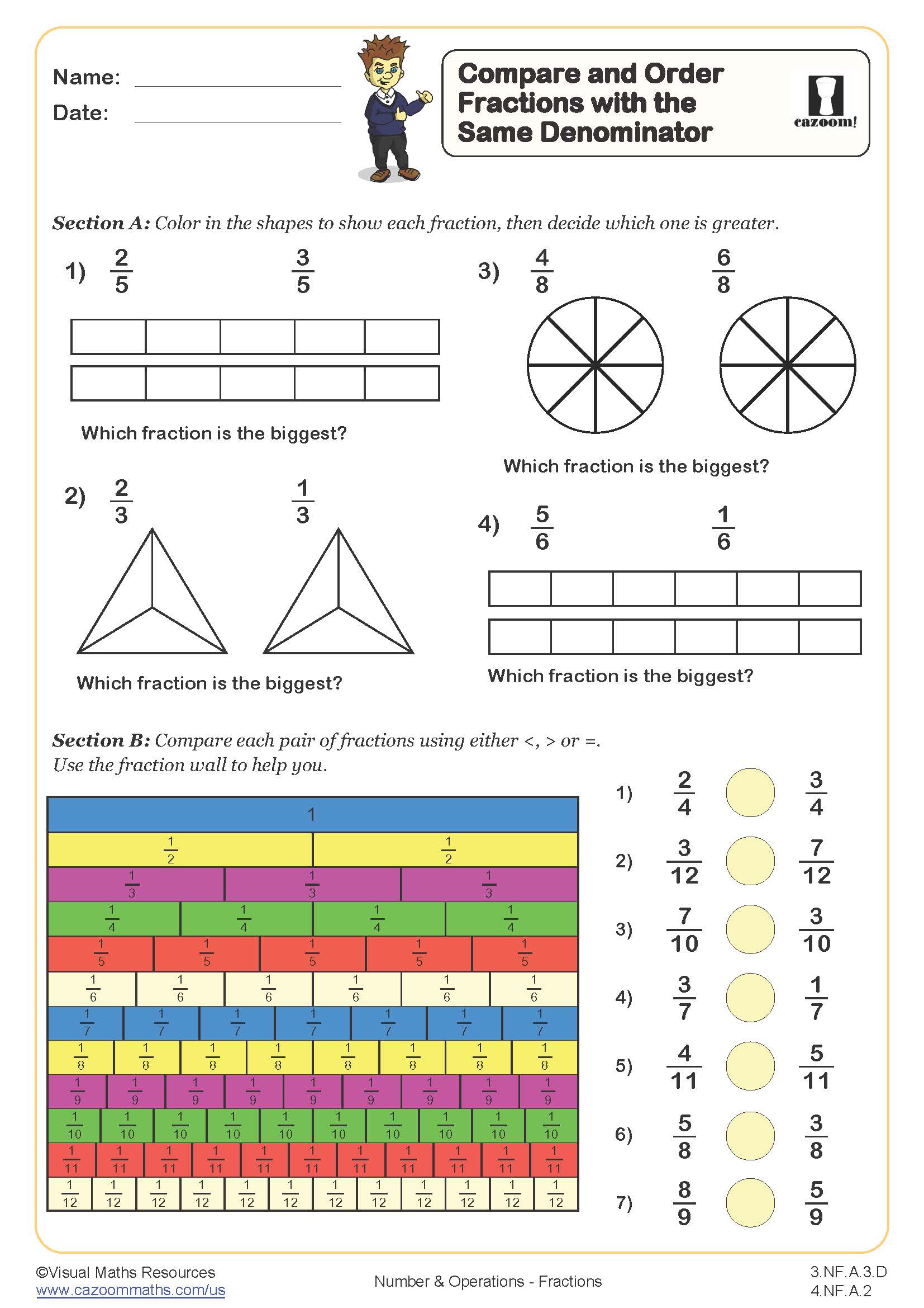 Compare And Order Fractions 3rd Grade Pdf Number And Operations