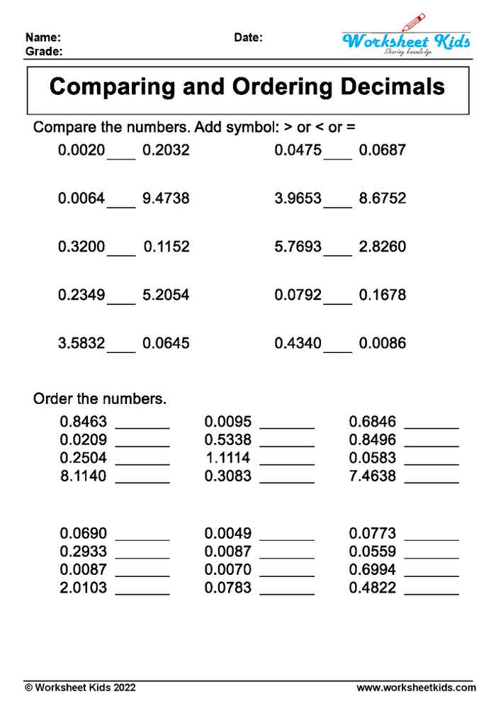 Comparing And Ordering Decimal Worksheets For Grade 4 5 Worksheets Comparing And Ordering Decimal Worksheets For Grade 4 5 Worksheets