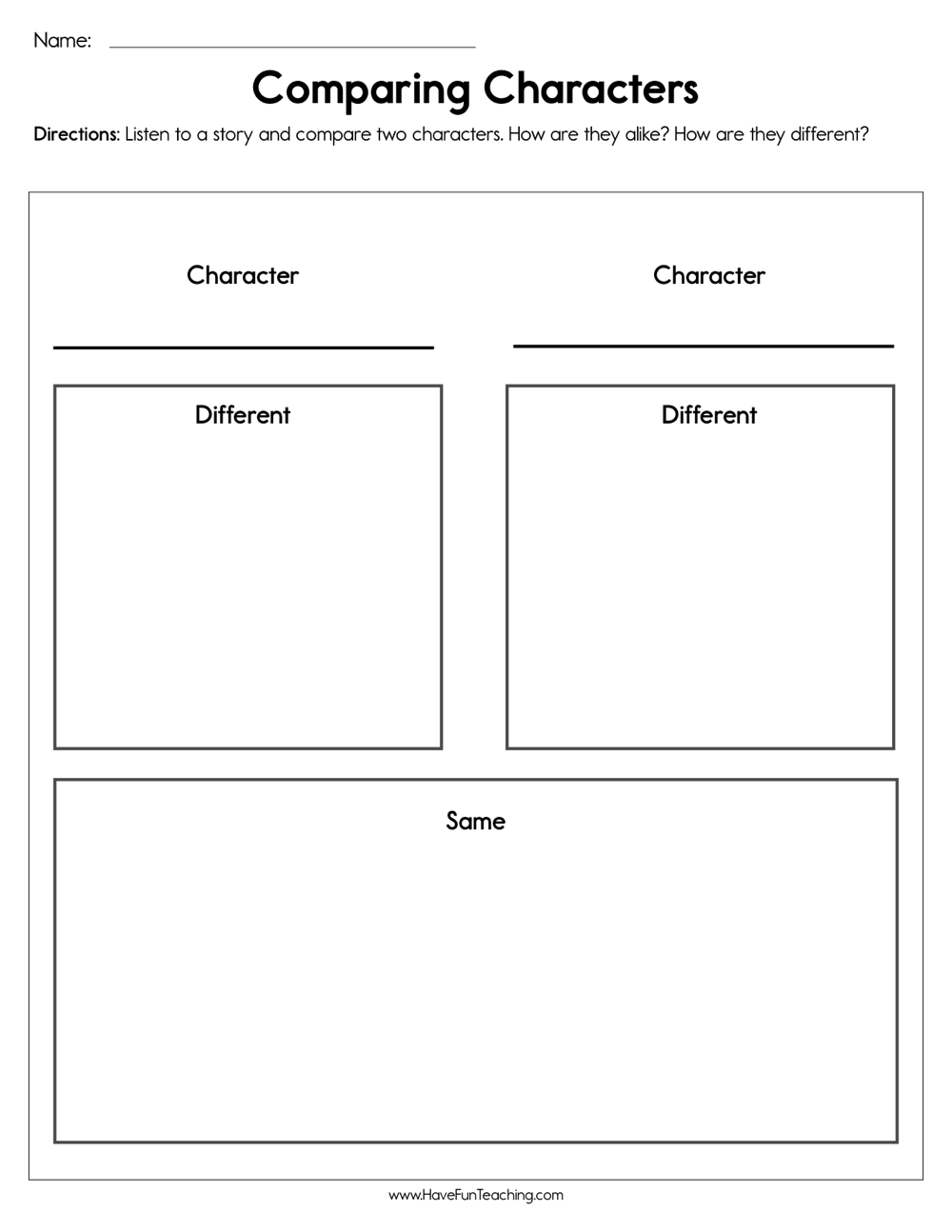Free Compare And Contrast Characters Worksheets Worksheets Library