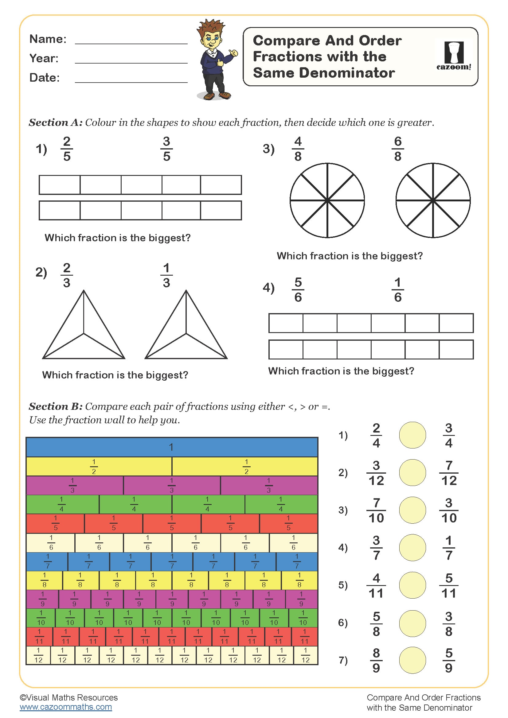 Compare And Order Fractions With The Same Denominator Worksheet Worksheets Library