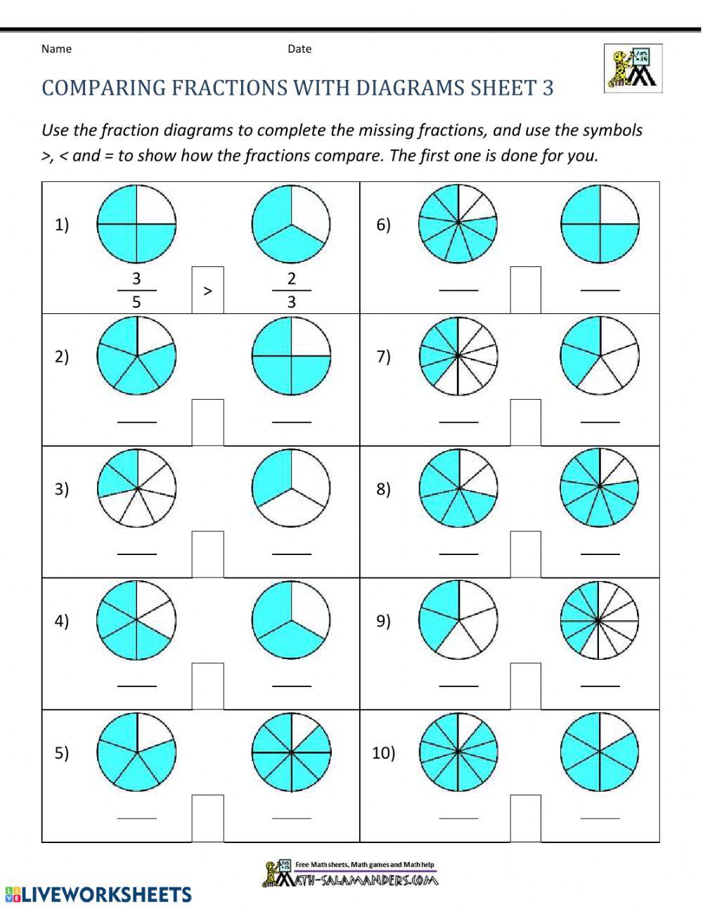 Comparing Fractions With Different Denominator Worksheet Live