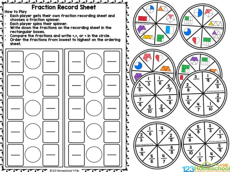Free Printable Comparing And Ordering Fractions Math Game Worksheets