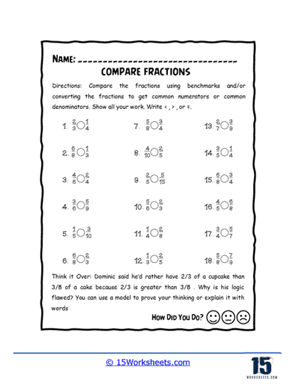 Comparing Fractions Worksheets 15 Worksheets Library