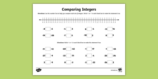 Compare Integers Worksheet (answers, examples) - Worksheets Library