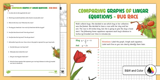 Eighth Grade Comparing Graphs Of Linear Equations Bug Race Worksheets Library