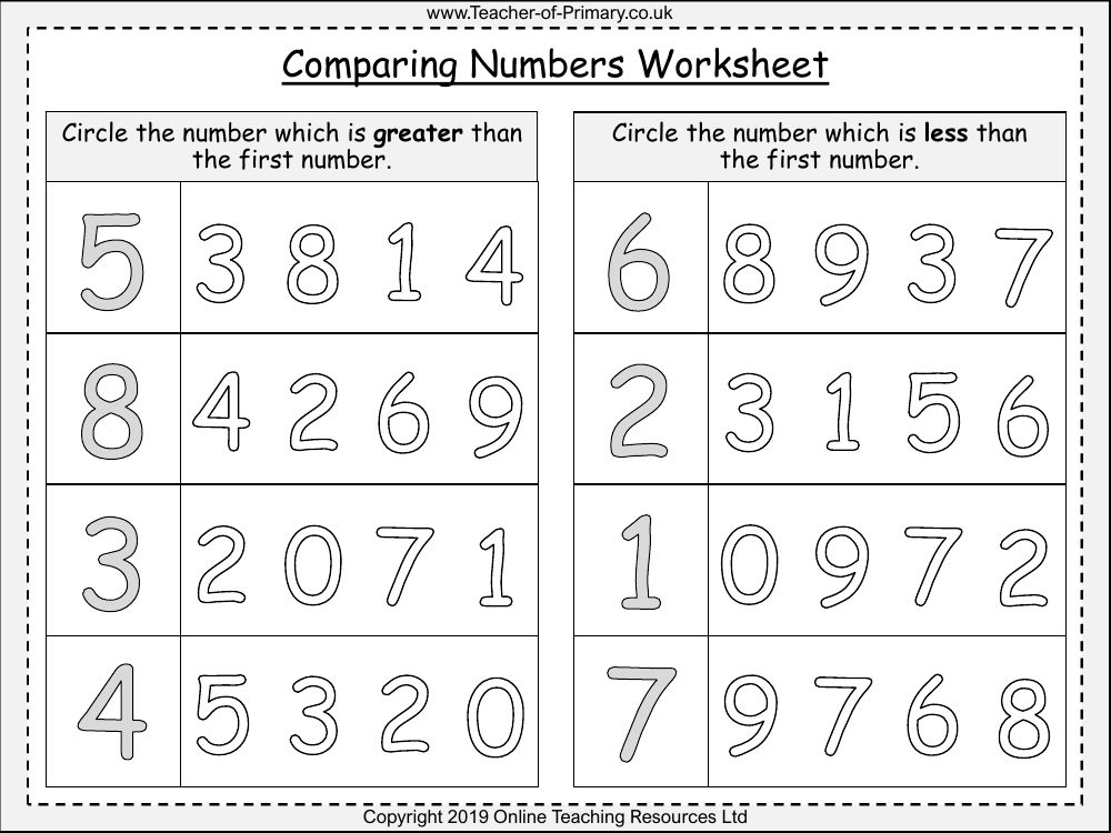 Comparing Numbers within 10 - Worksheet | Math Kindergarten - Worksheets Library