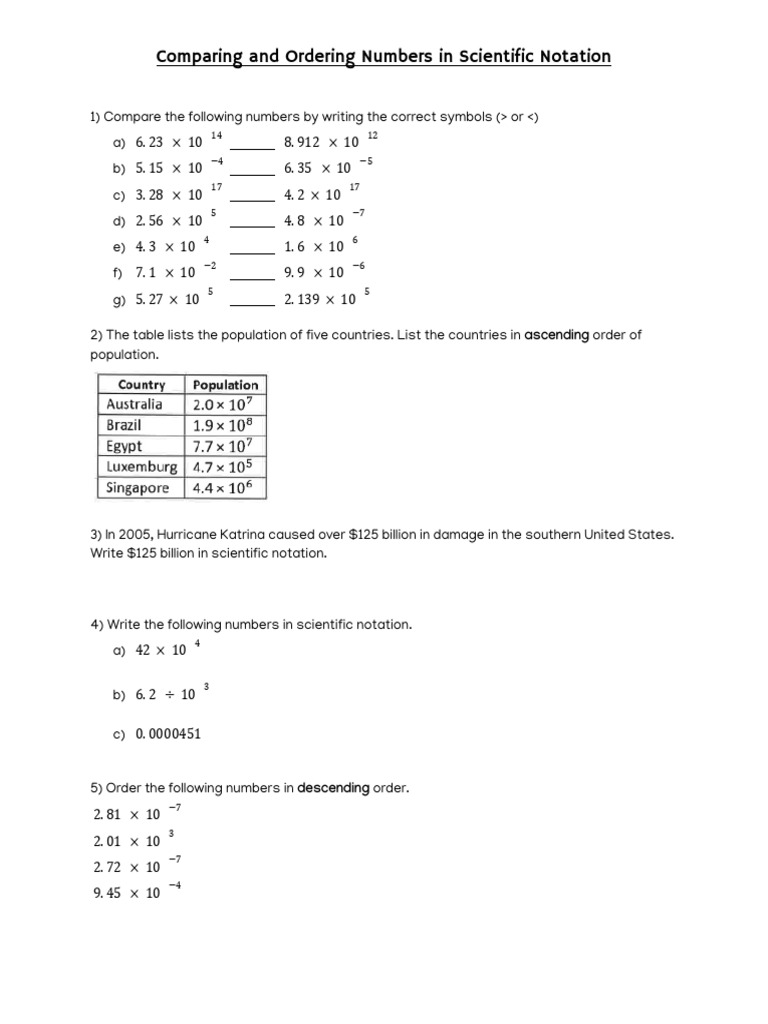 Scientific Notation Comparing And Ordering Youtube Worksheets Library