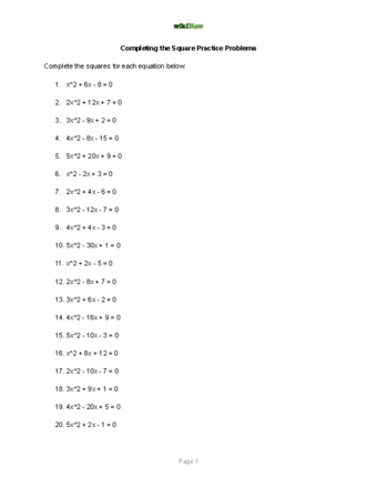 How to Complete the Square: Formula, Method, & Examples - Worksheets ...