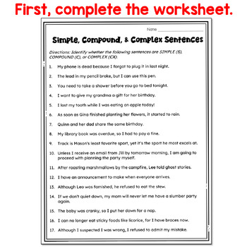 Simple, Compound, Complex Sentences: Worksheet and Sentence ... - Worksheets Library