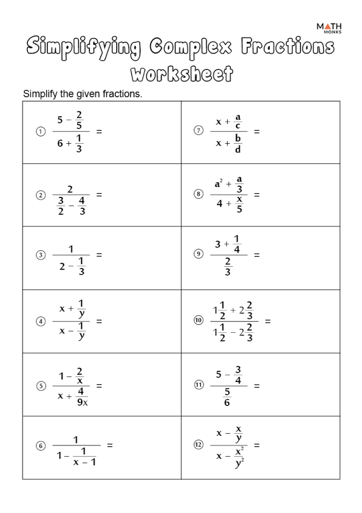 Solve - simplifying complex fractions - Worksheets Library