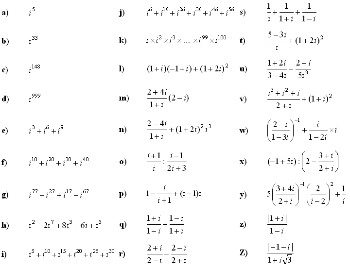 Math Exercises & Math Problems: Complex Numbers and Complex Equations - Worksheets Library