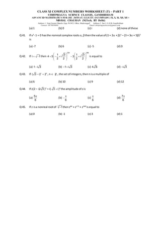 Class xi complex numbers worksheet (t) part 1 | PDF - Worksheets Library