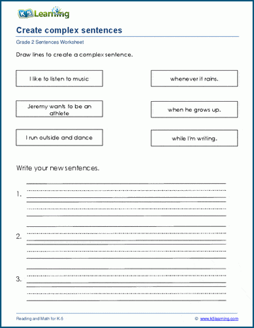 Complex sentences worksheet | K5 Learning - Worksheets Library