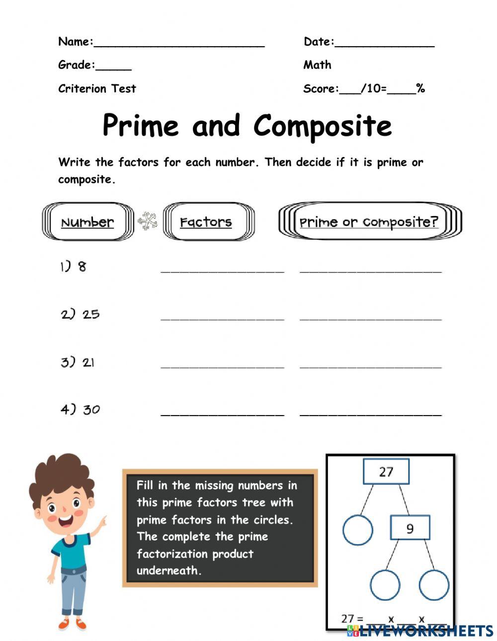 Prime And Composite Numbers Interactive Exercise Live Worksheets Prime And Composite Numbers Interactive Exercise Live Worksheets