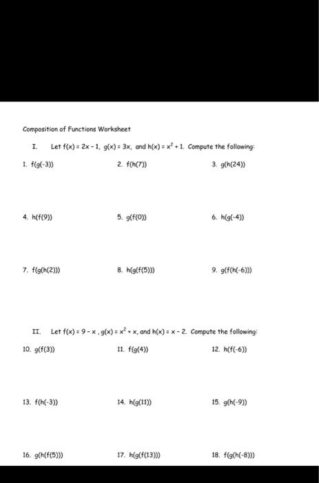 Solved Composition Of Functions Worksheet Let Fx 2x 1