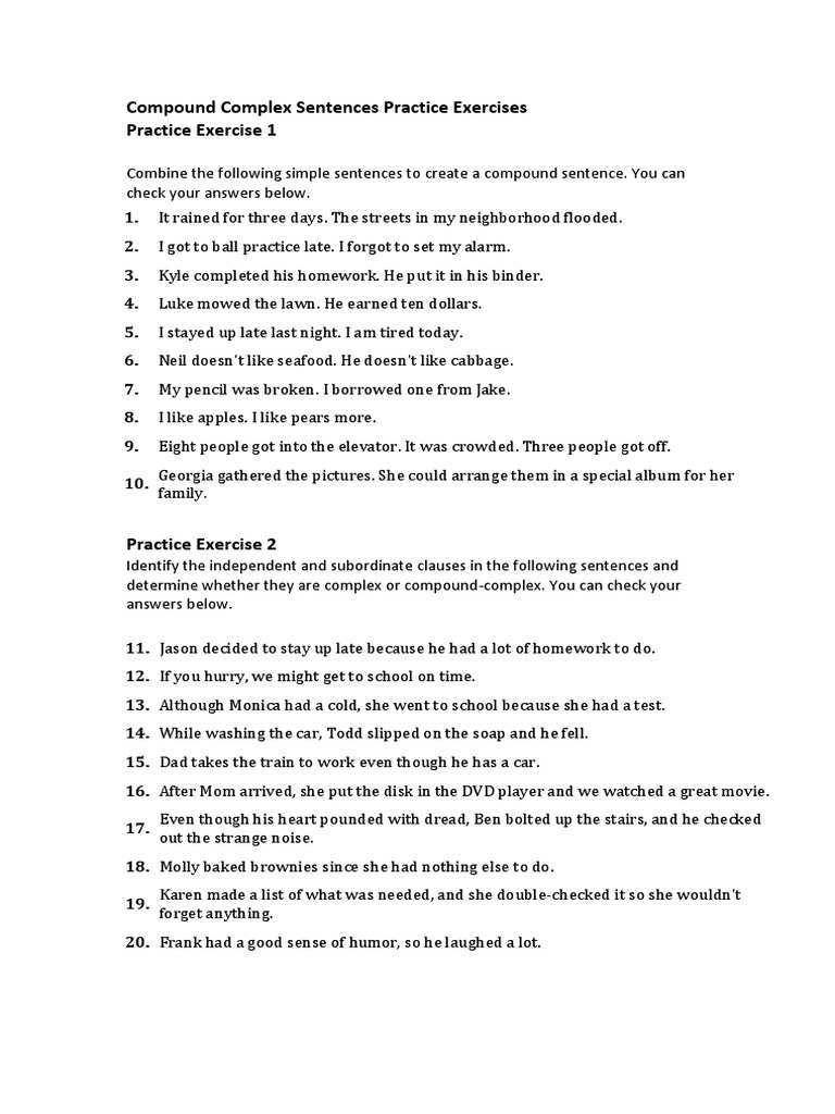 Compound Sentence Worksheets - Worksheets Library