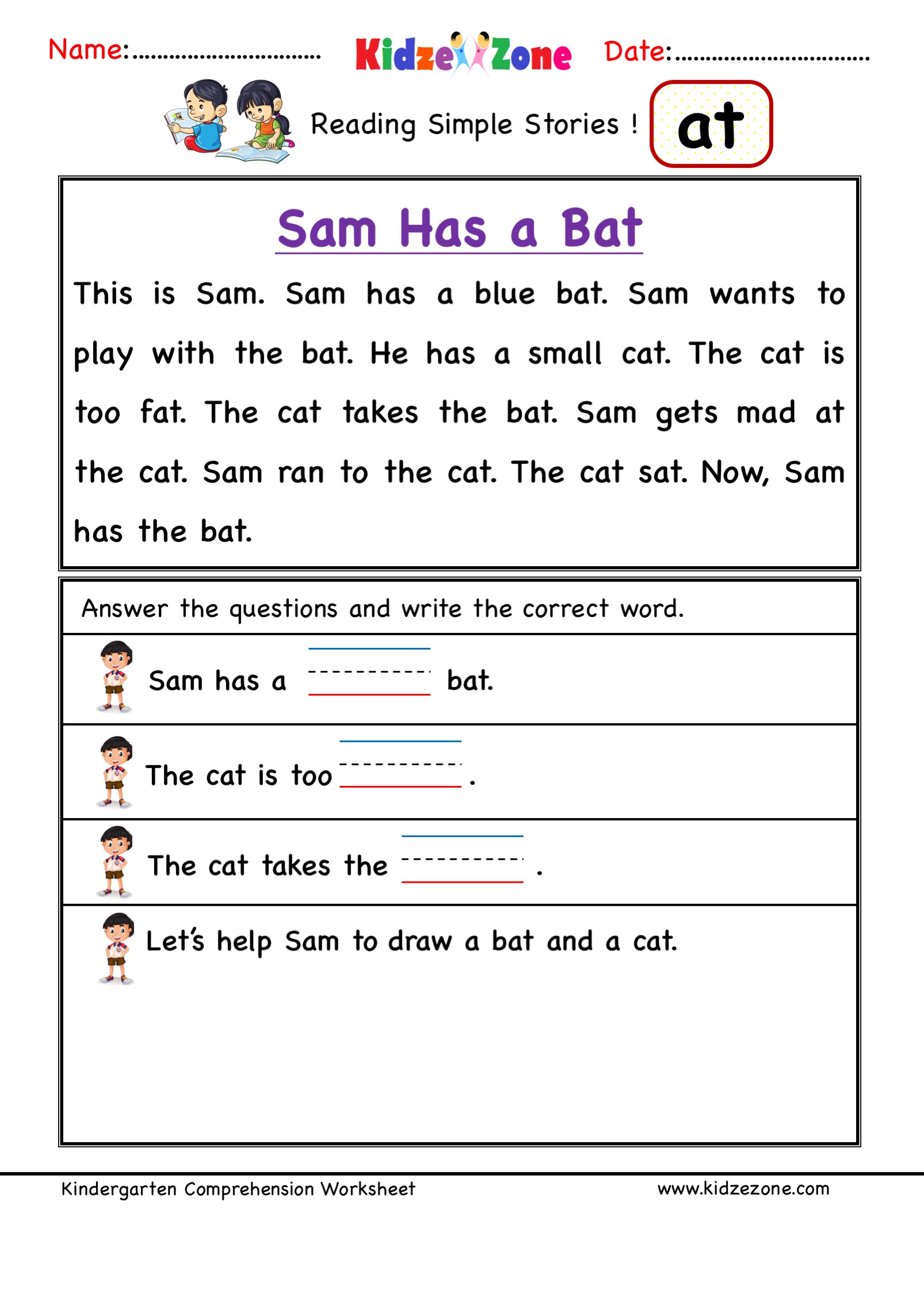 at word family Reading Comprehension Worksheet - KidzeZone - Worksheets ...