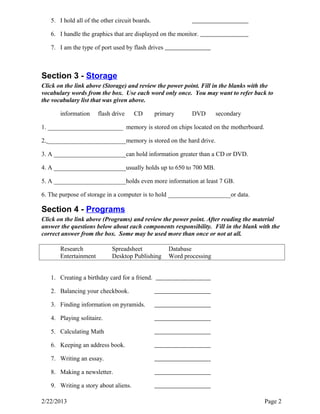 Computer basics worksheet | PDF - Worksheets Library