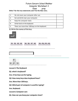 Grade Prep computer worksheet | PDF - Worksheets Library