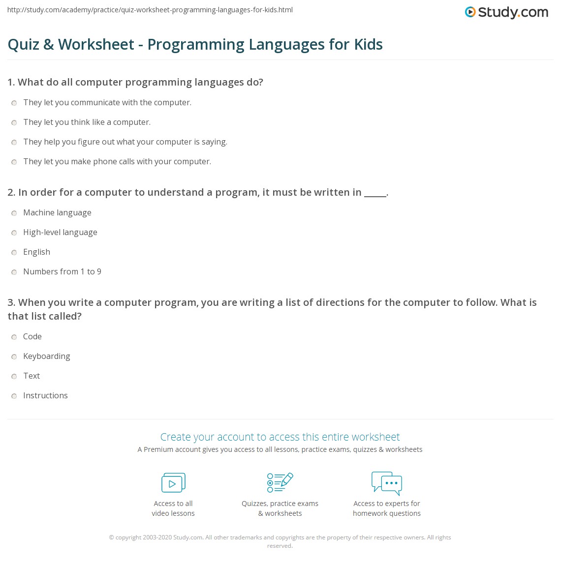 Intro Programming Worksheet | PDF - Worksheets Library