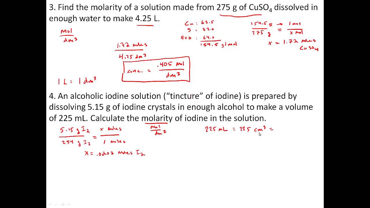 Practice Problems With Solutions Concentration And Molarity