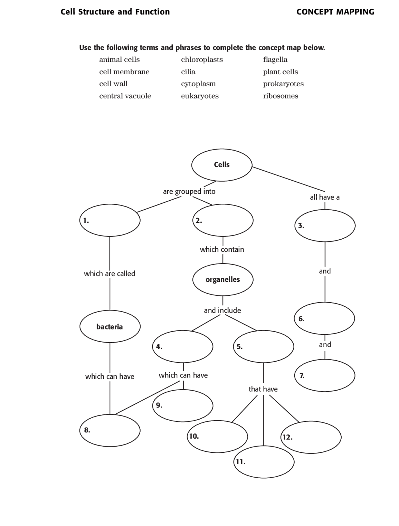 Cell Structures and Concept Mapping with Answers Key | Schemes and ... - Worksheets Library