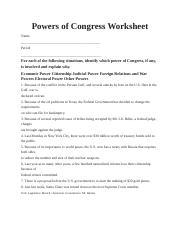 powers of congress worksheet - Powers of Congress Worksheet Name ...