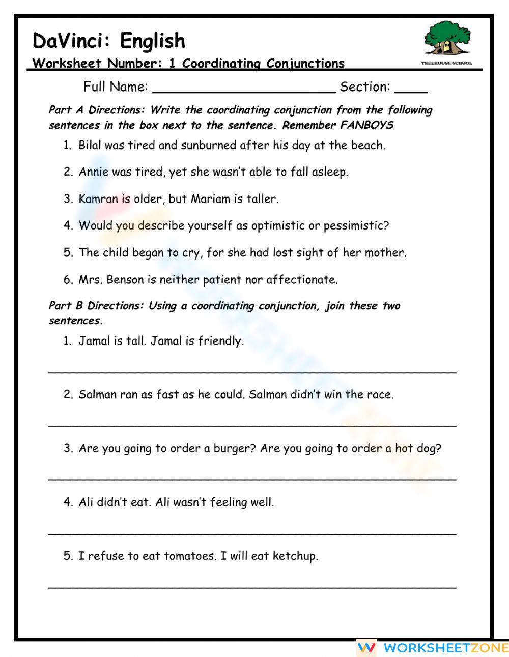 Conjunctions Worksheet - Worksheets Library