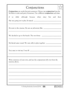 Conjunctions Worksheet Worksheet for 1st - 3rd Grade | Lesson Planet ...