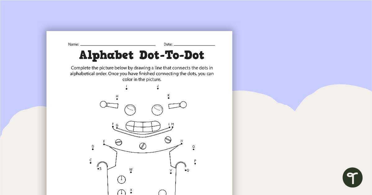 Connect The Dots Printable Alphabet Worksheet Robot Themed