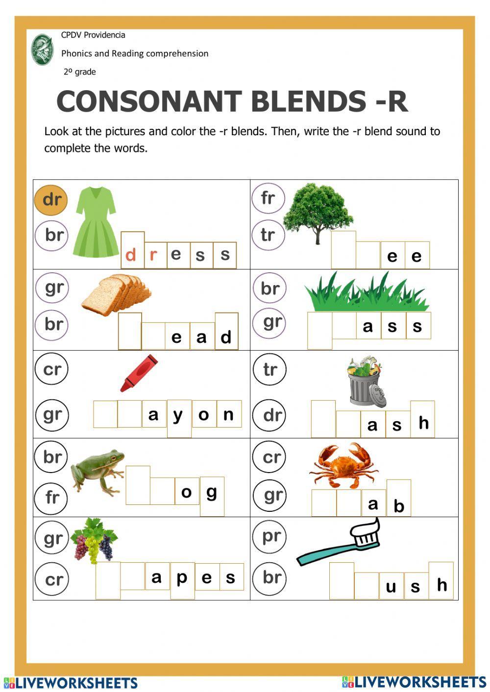 Consonant Blends: Color-the-Blends Puzzle | Printable Skills ...