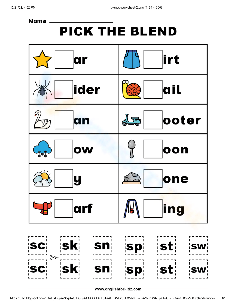 Ending Consonant Blends Worksheets