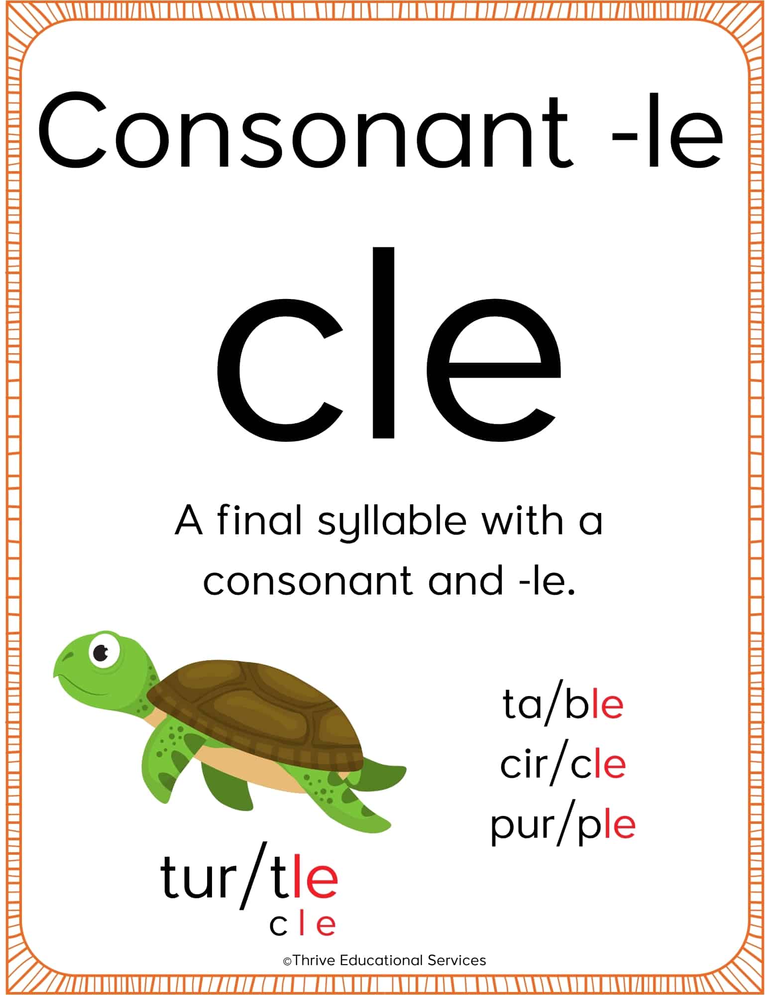 Word Study List - Consonant + LE | Teach Starter - Worksheets Library