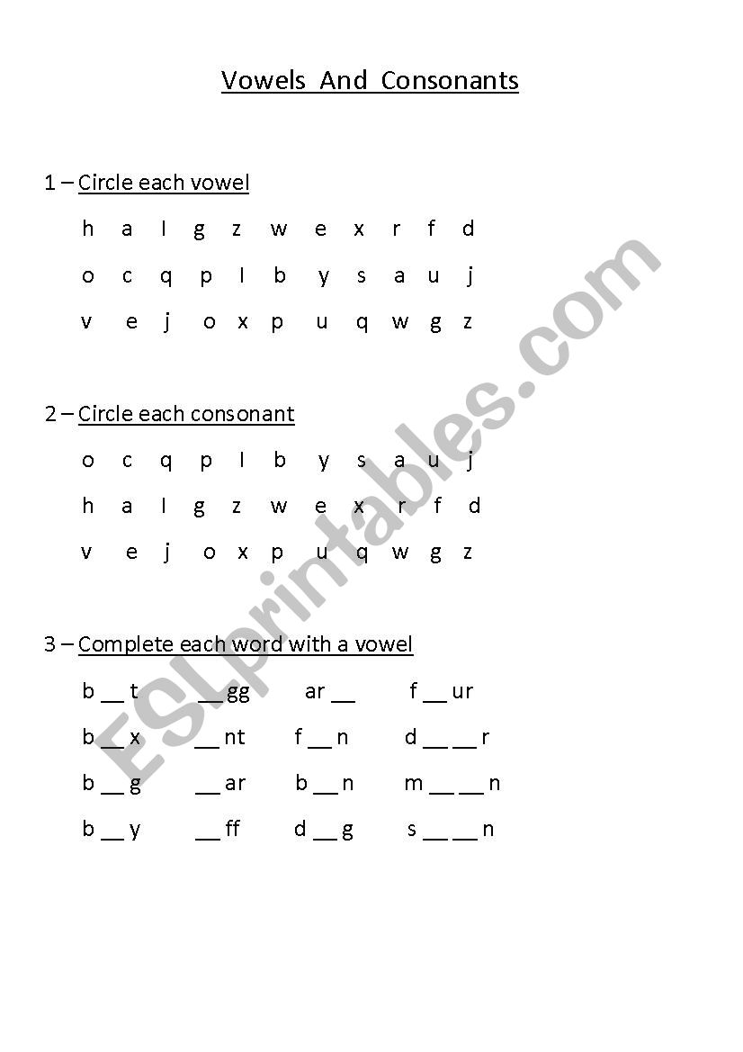 vowels and consonants - ESL worksheet by creativeminds - Worksheets Library
