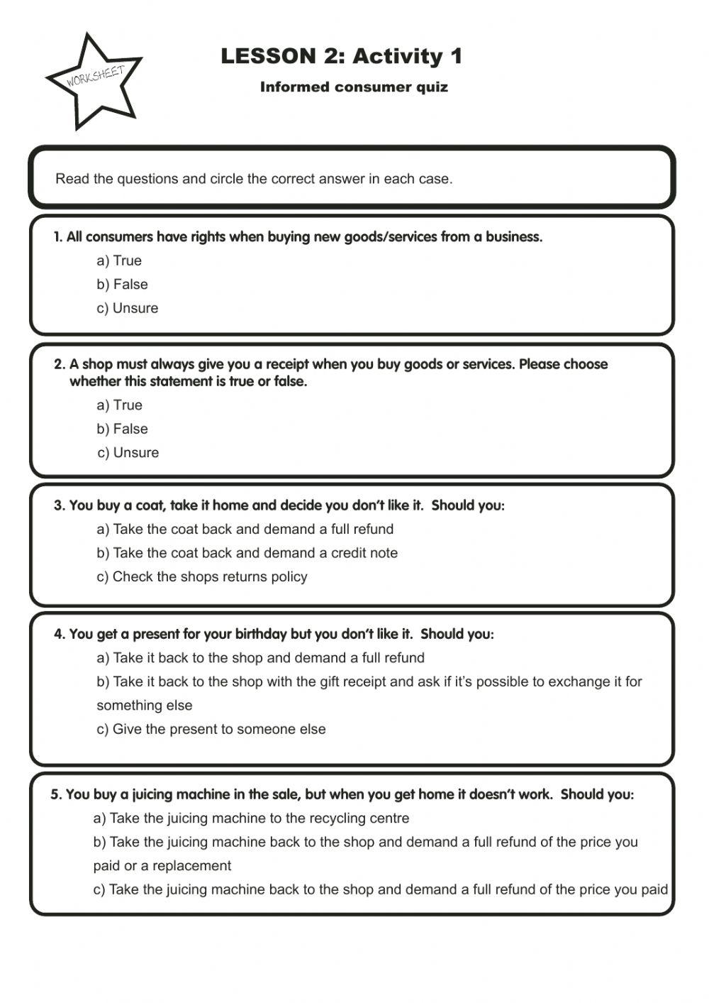 Consumer Education online exercise for | Live Worksheets - Worksheets Library