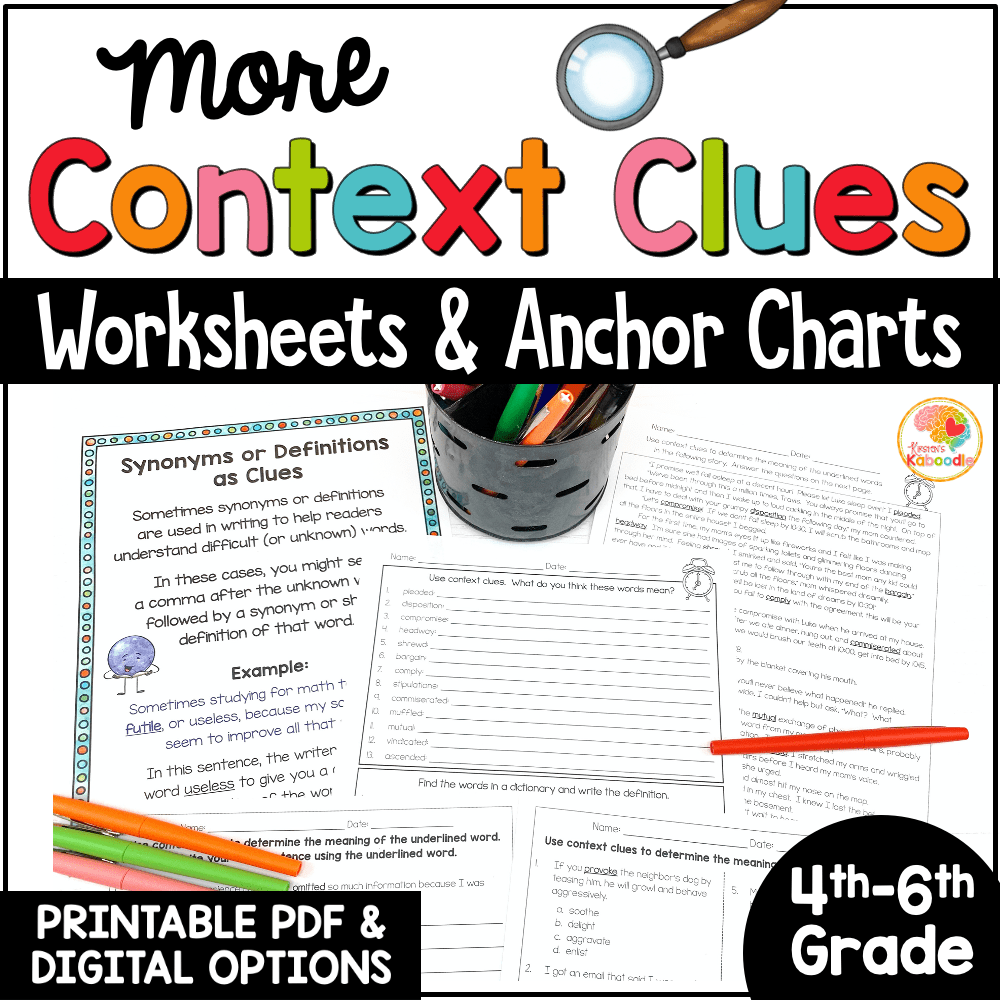 Context Clues Worksheets and Anchor Charts for 4th-6th Grade ...