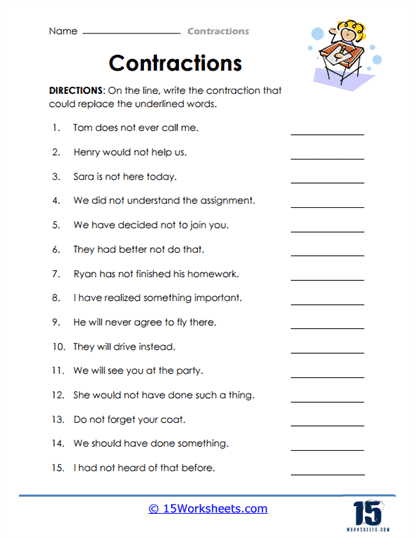 Contractions Worksheets - 15 Worksheets.com - Worksheets Library