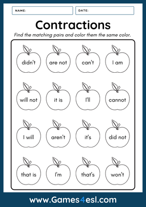 Free Contraction Worksheets | Games4esl - Worksheets Library