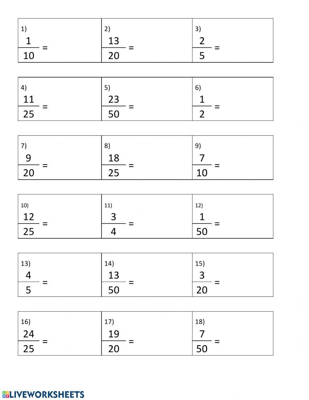 Free Convert Fractions To Percents Worksheet Download Free Convert