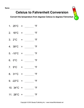 Temperature Conversion Formulas | Worksheet | Education.com ...