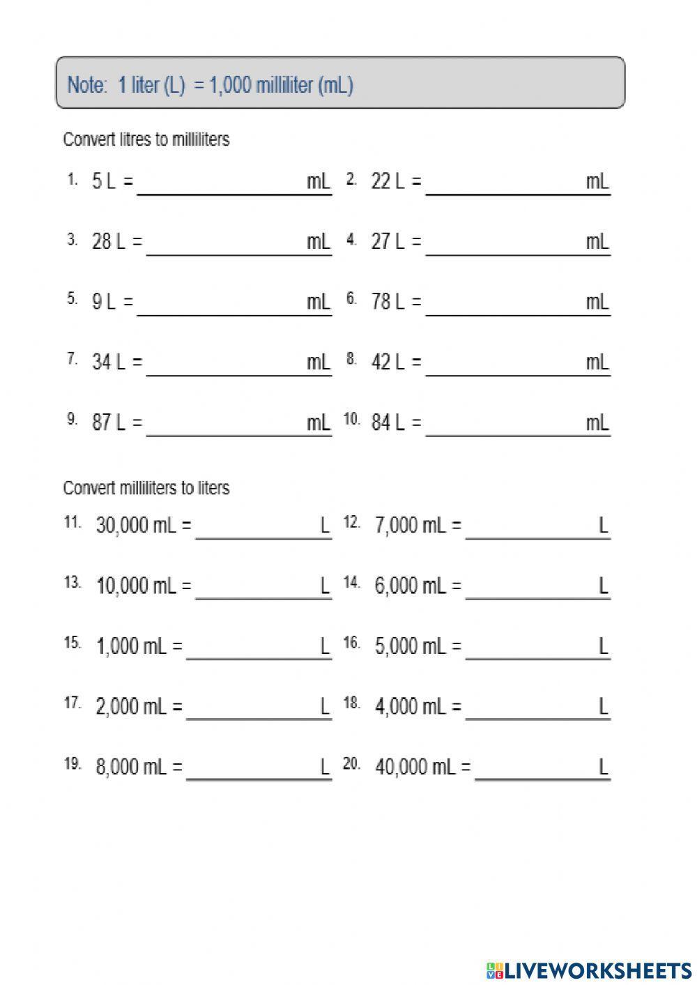 Free Converting Liters To Milliliters Worksheet Download Free Free Converting Liters To Milliliters Worksheet Download Free